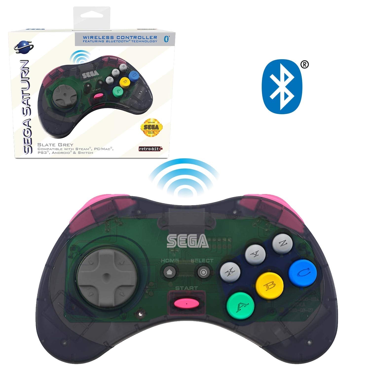 Retro-Bit Sega Saturn 8-Button Bluetooth Controller - Slate Gray ...